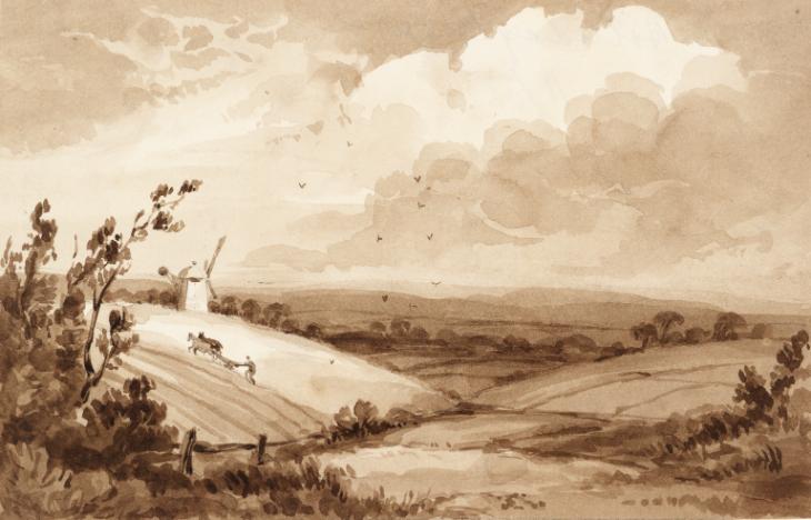 ‘Landscape with Windmill and Man Ploughing’, David Cox | Tate