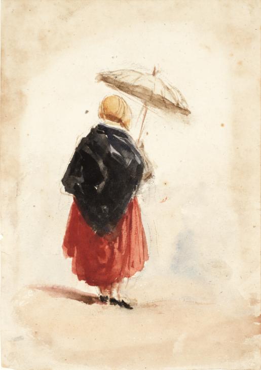 ‘Costume Study: Woman with Umbrella. Verso: erased figure study’, David ...