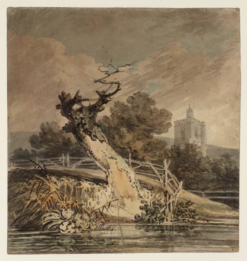 ‘A Blasted Tree and a Fence beside Water, with a Church Tower beyond ...