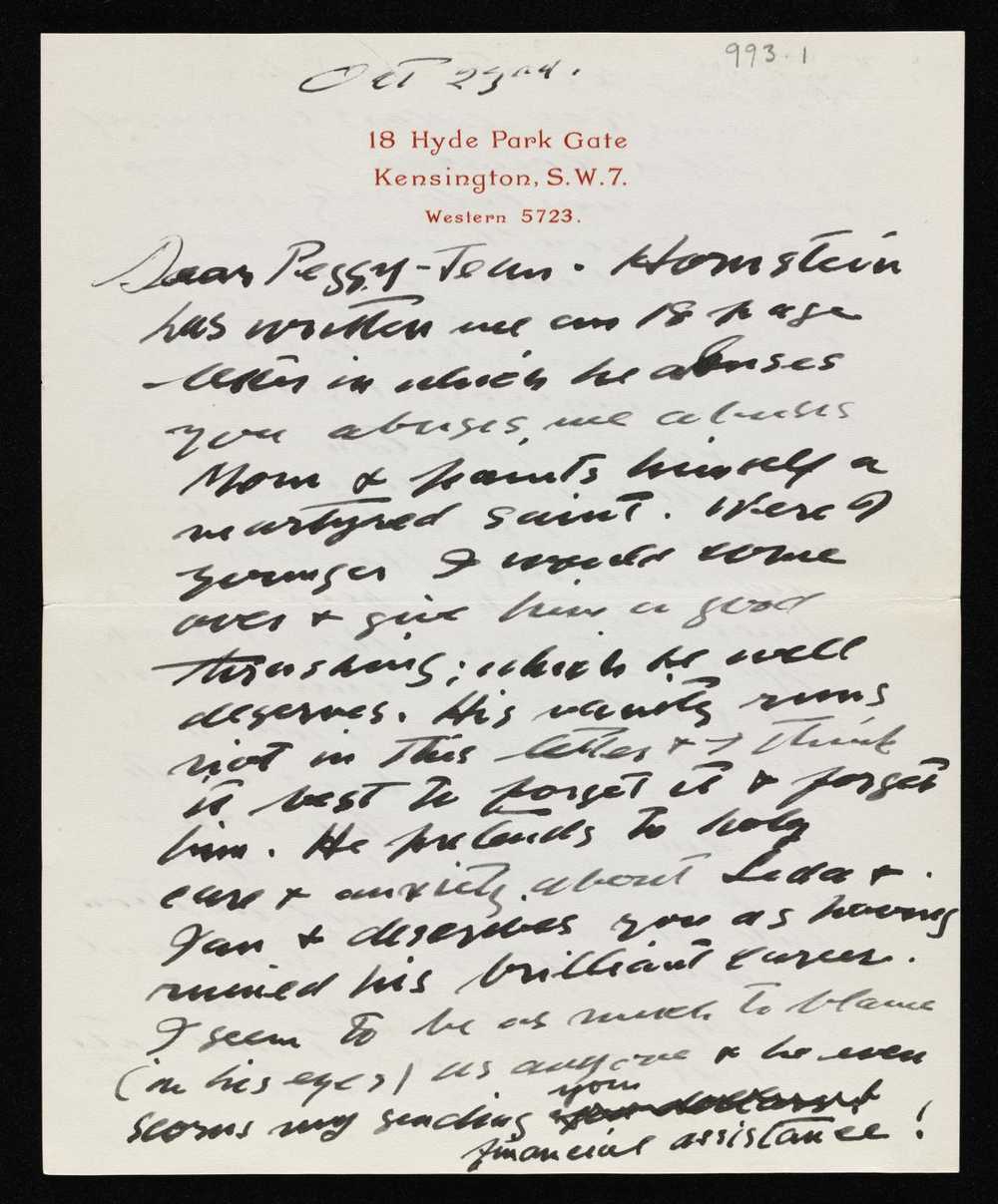‘Letters from Jacob Epstein to Peggy Jean and Norman Hornstein ...