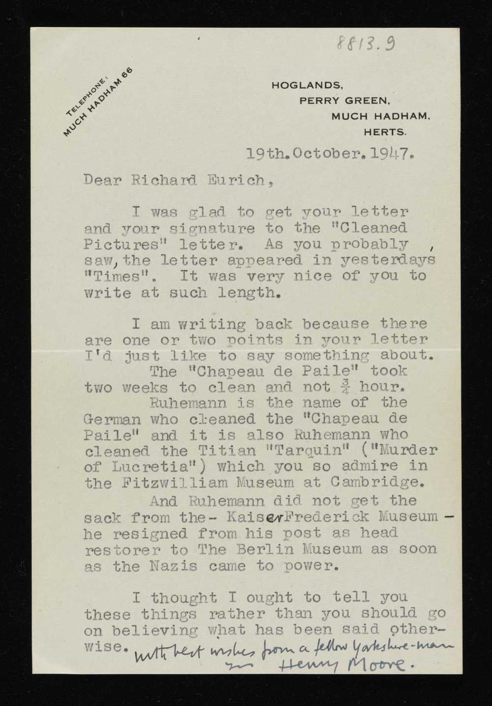 ‘Papers of Richard Eurich‘, collection owner: Richard Eurich, 1923–61 ...