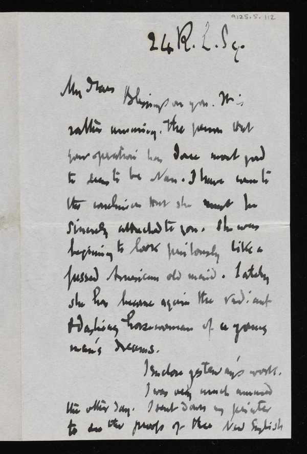 Letter from Walter Sickert to Ethel Sands, addressed 24 Red Lion Square ...