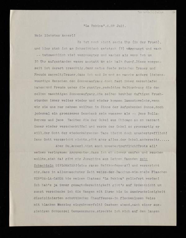 Letter from Edward Renouf to Anny Schey von Koromla‘, Edward Renouf ...