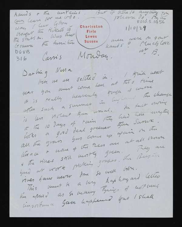 Letter from B. [Duncan Grant] to Vanessa Bell‘, Duncan Grant, recipient ...
