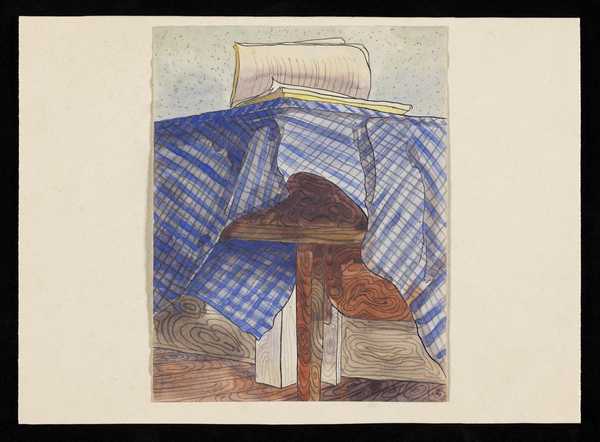 Watercolour showing a book open on a tablecloth‘, Ithell Colquhoun, [c ...