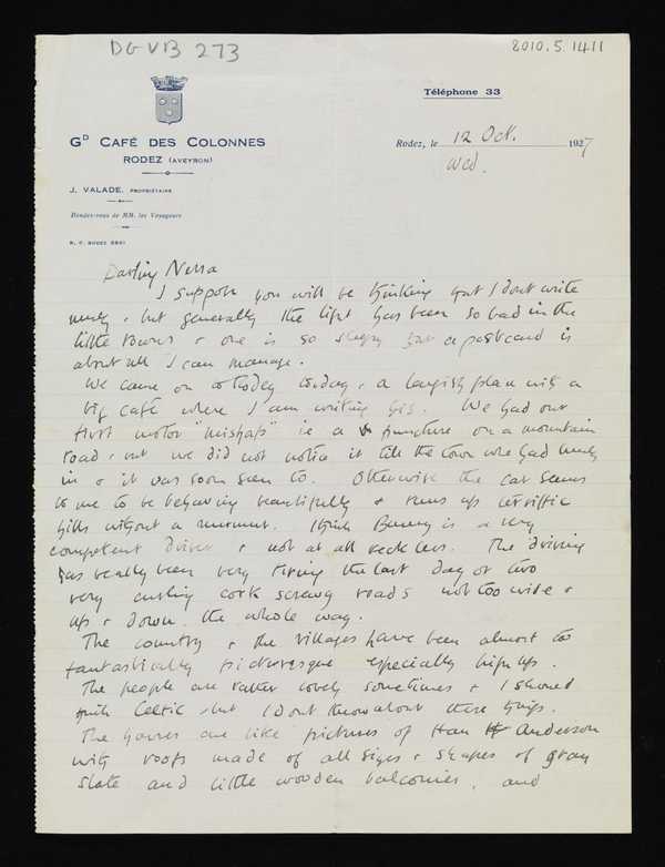 Letter from D. [Duncan Grant] to Vanessa Bell‘, Duncan Grant, recipient ...