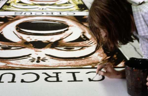 Colour transparency of Ian Breakwell working on photo-silkscreen prints ...