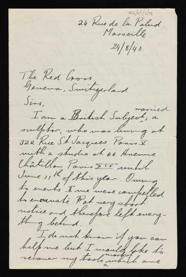 Letter from Ronald Moody to the Red Cross, Geneva‘, Ronald Moody ...