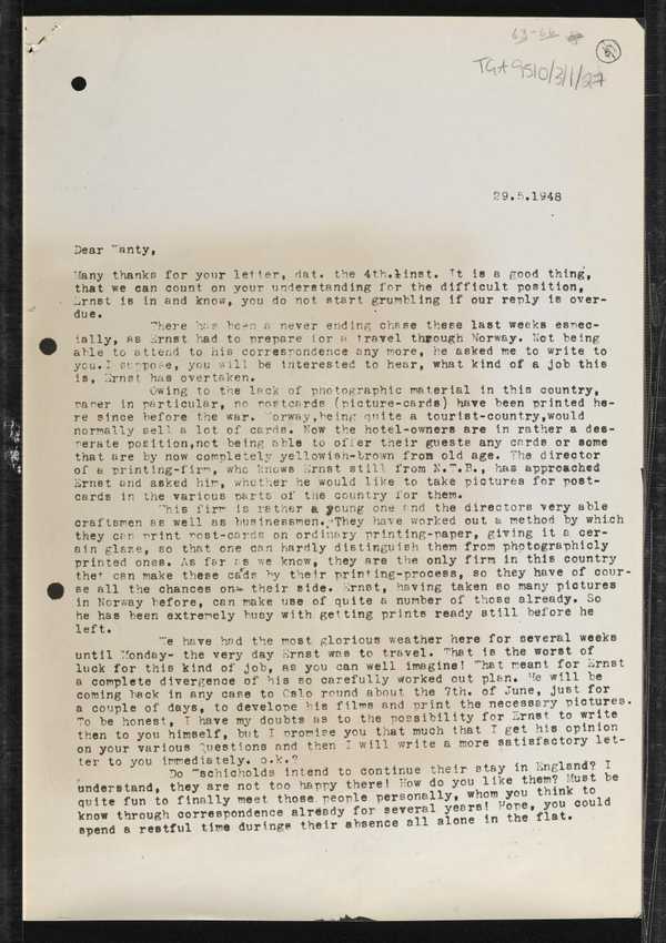 Photocopy of a letter sent to Edith Thomas (‘Wanty’) from [Ernst ...