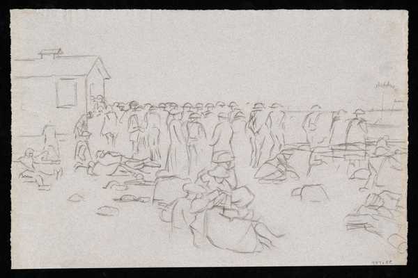 Crowd of soldiers in steel helmets, some tending wounded‘, Sir William ...