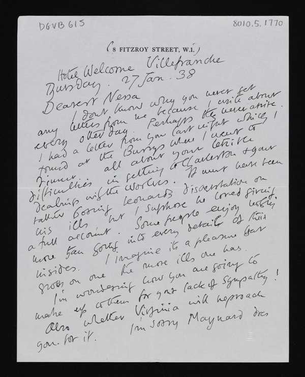Letter from D. [Duncan Grant] to Vanessa Bell‘, Duncan Grant, recipient ...
