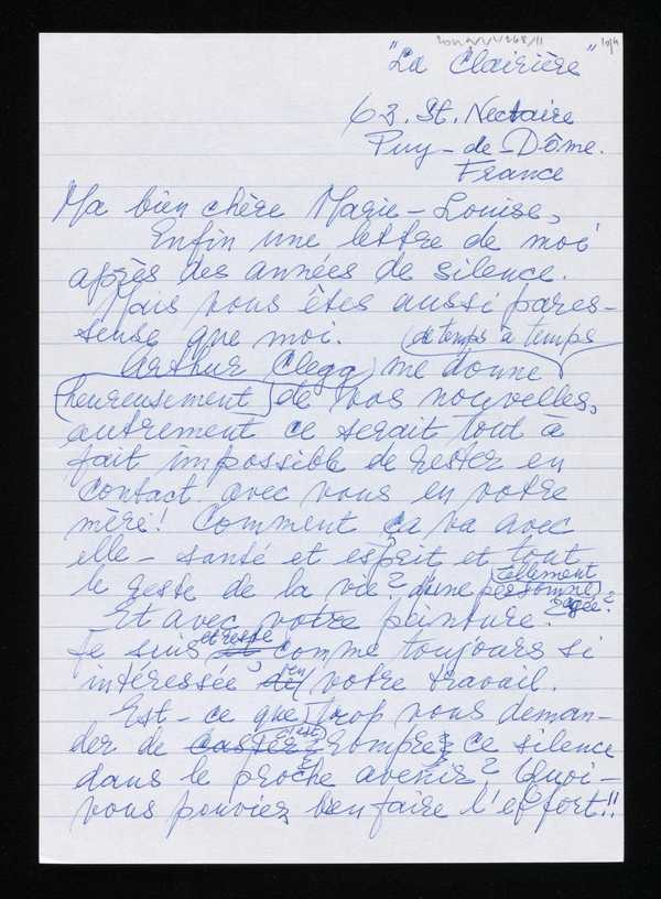 Letter from Suzanne van Thijn, Puy de Dôme‘, Suzanne van Thijn ...