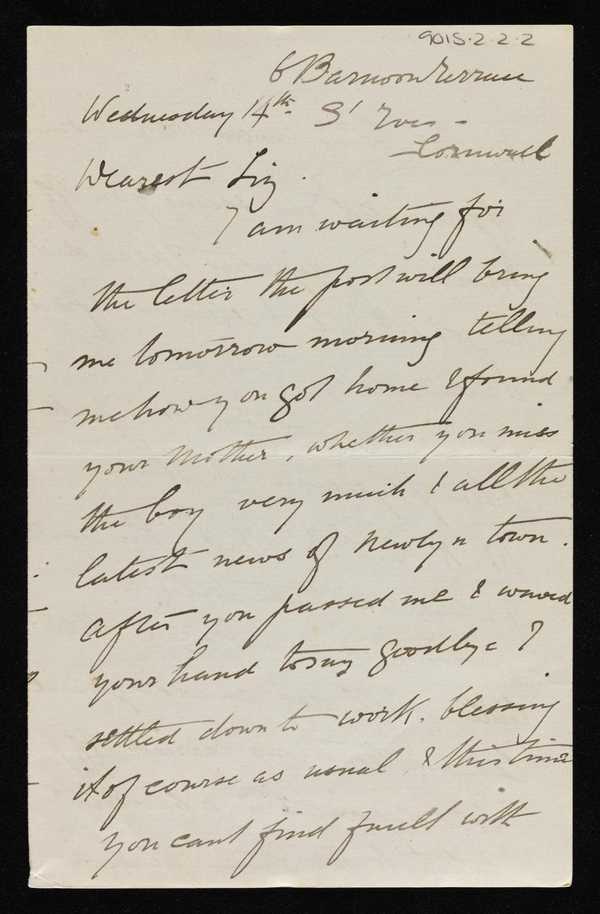 Letter from Stanhope Forbes to Elizabeth Armstrong, addressed 6 Barnoon ...