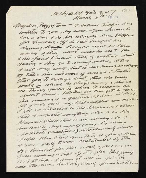 Letter from Jacob Epstein to Peggy Jean‘, Sir Jacob Epstein, recipient ...