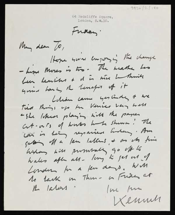 Letter from Kenneth Armitage to Joan Moore, addressed 64 Redcliffe ...