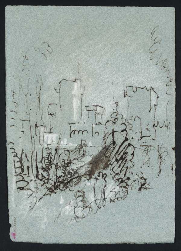 ‘East Cowes Castle from the South, with Figures in the Foreground ...