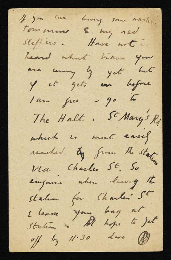 Postcard from Paul Nash to Margaret Nash written from Camberley Staff ...