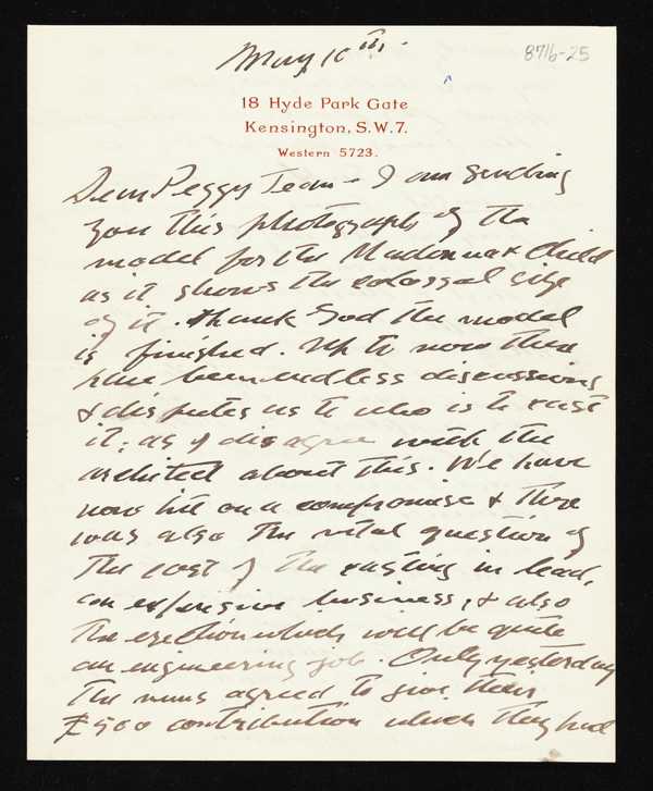 Letter from Jacob Epstein to Peggy Jean‘, Sir Jacob Epstein, recipient ...
