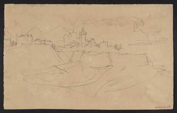 ‘Landscape, with Town and Mountains‘, Joseph Mallord William Turner, c ...
