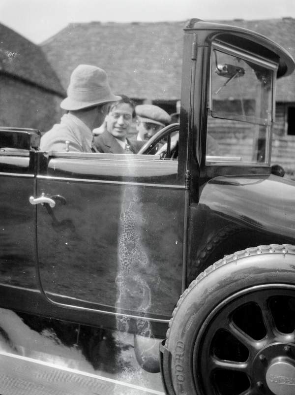 Black and white negative of David Garnett, Duncan Grant and an ...