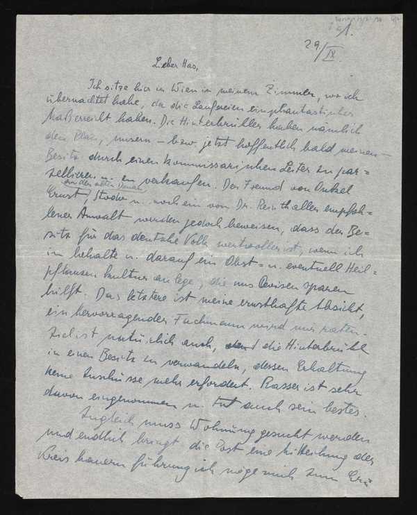 Letter from Karl von Motesiczky, Vienna‘, Karl von Motesiczky ...