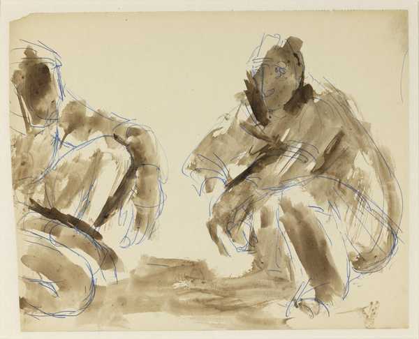 Sketch of two miners squatting‘, Josef Herman, [1954–5]‘, Josef Herman ...