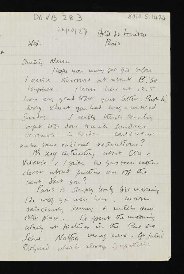 Letter from D.[Duncan Grant] to Vanessa Bell‘, Duncan Grant, recipient ...