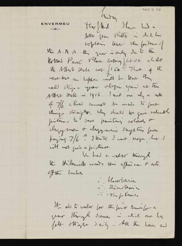 Letter from Walter Sickert to Ethel Sands, addressed Envermeu‘, Walter ...