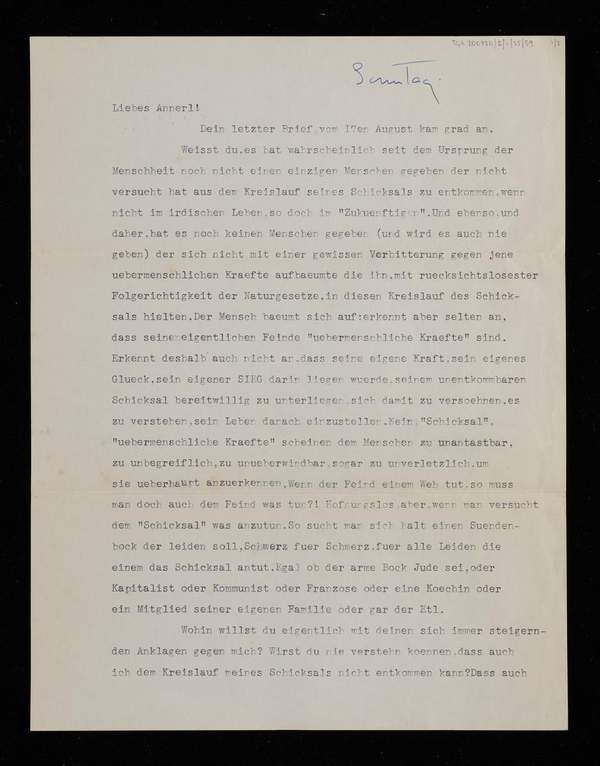 Letter from Edward Renouf to Anny Schey von Koromla‘, Edward Renouf ...