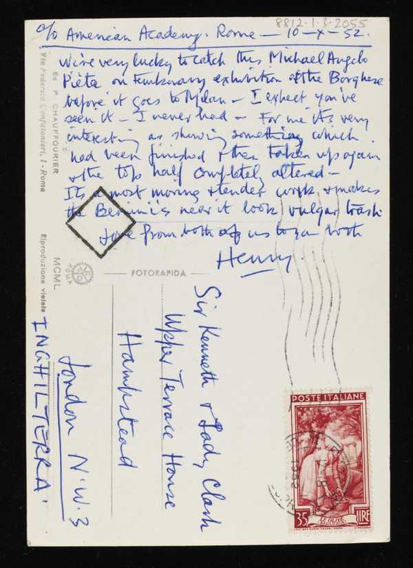 ‘Postcard from Henry Moore to Kenneth and Jane Clark‘, Henry Moore OM ...