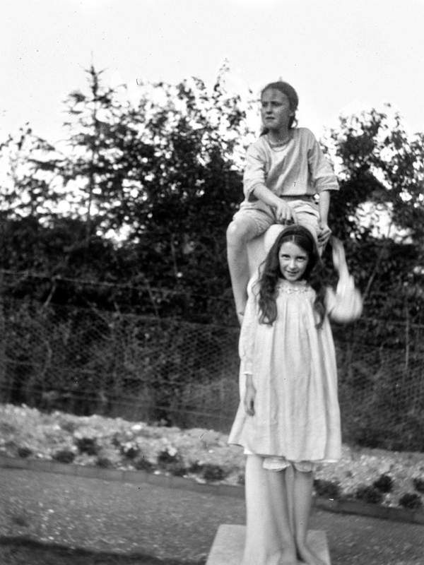 Black and white negative of two unidentified girls. One [Pamela Fry ...