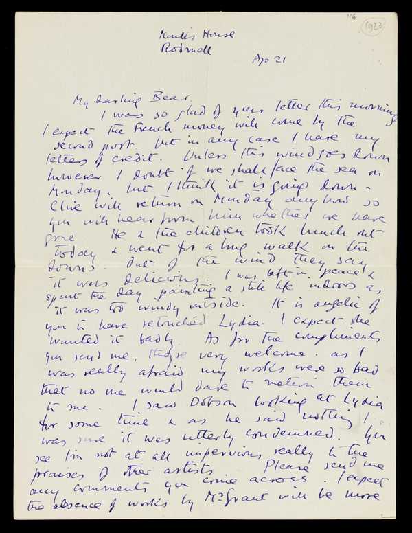 Letter from Vanessa Bell to Duncan Grant‘, Vanessa Bell, recipient ...