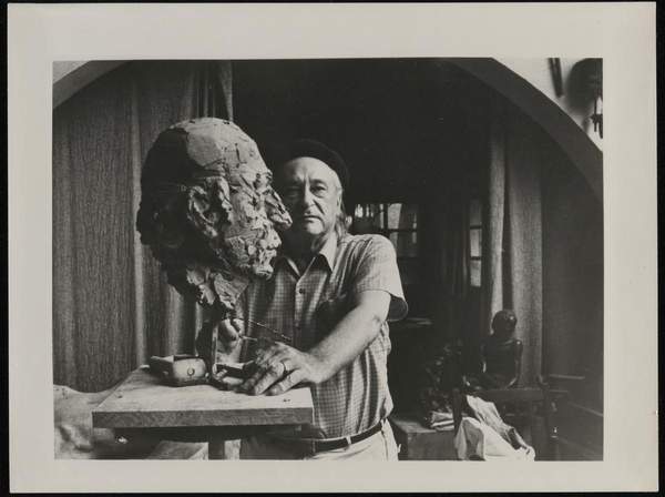 Jacques Lipchitz with a clay model for a portrait of Alfred Skira ...