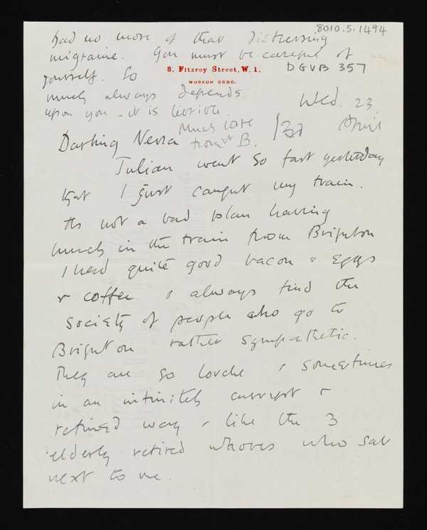 Letter from B. [Duncan Grant] to Vanessa Bell‘, Duncan Grant, recipient ...