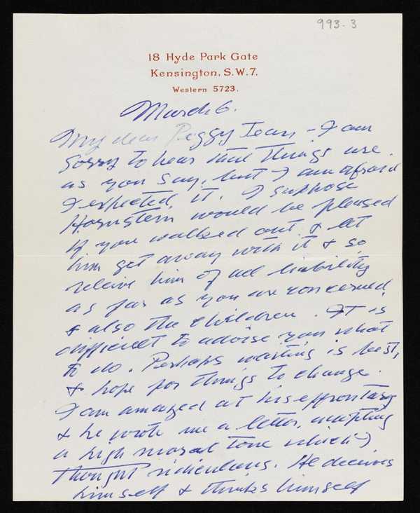 Letter from Jacob Epstein to Peggy Jean Hornstein‘, Sir Jacob Epstein ...