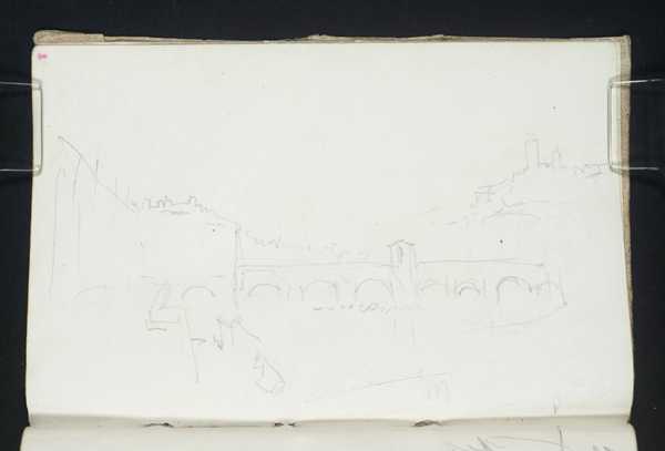 ‘Bridge, with Tower in Centre; Buildings on Either Side of River ...