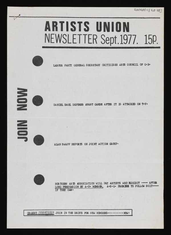 Artists Union Newsletter’‘, Conrad Atkinson, September 1977‘, Conrad ...