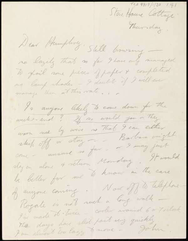 Letter from John Banting to Humphrey Spender‘, John Banting, recipient ...