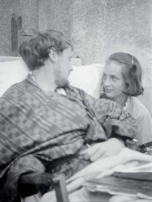 Black and white negative of Quentin Bell convalescing in a lounge chair ...