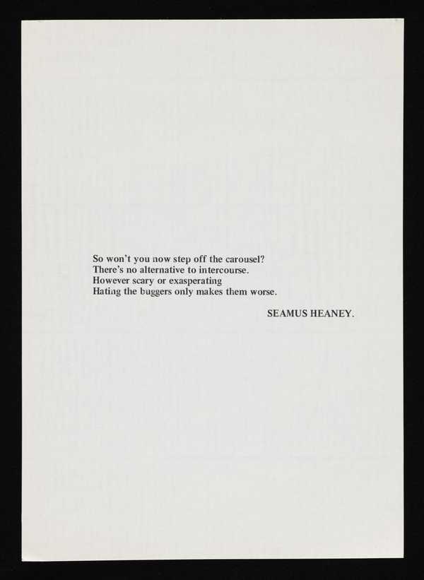 Poem about Northern Ireland by Seamus Heaney‘, Conrad Atkinson, [c.1975 ...