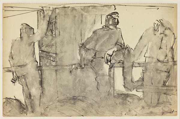 Sketch of three men resting by a fence‘, Josef Herman‘, Josef Herman ...