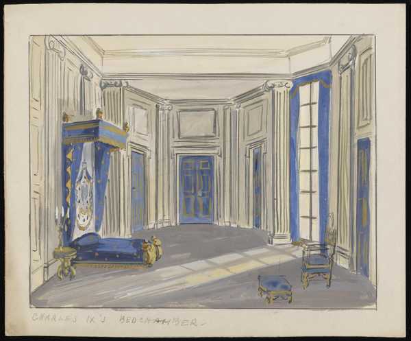 Set design titled ‘Charles IX’s Bedchamber’‘, Anne Estelle Rice‘, Anne ...