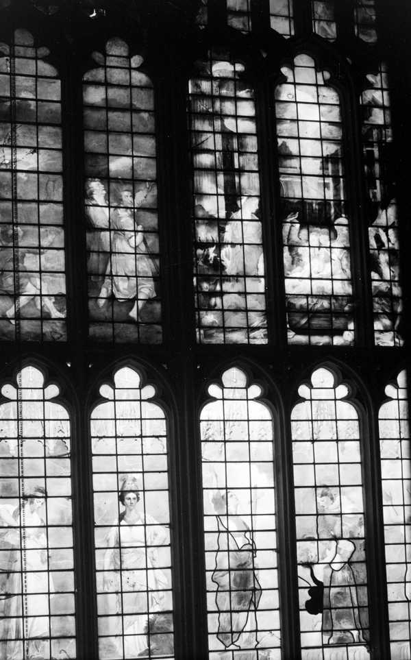 Photograph of detail of stained glass windows at New College in Oxford ...