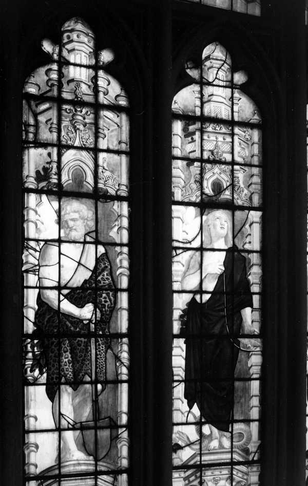 Photograph of detail of stained glass windows at New College in Oxford ...