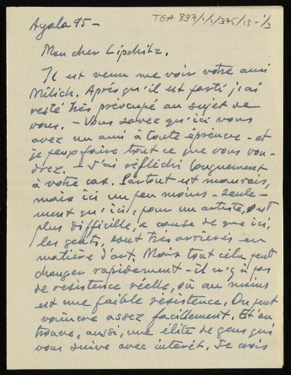Letter from Joaquin Torres-Garcia to Jacques Lipchitz‘, Joaquín Torres ...