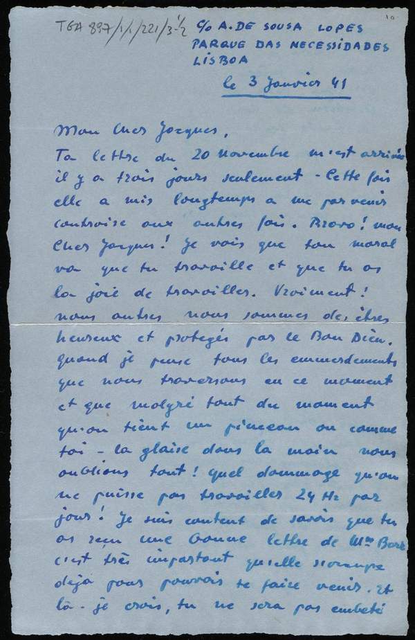 Letter from ‘KiKi’, Lisbon, to Jacques Lipchitz, Toulouse‘, Moïse ...