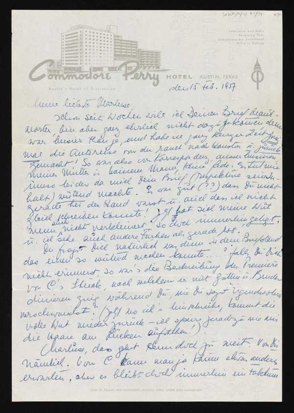 Letter from Renée Cushman, Austin‘, Renée Cushman, recipient: Marie ...