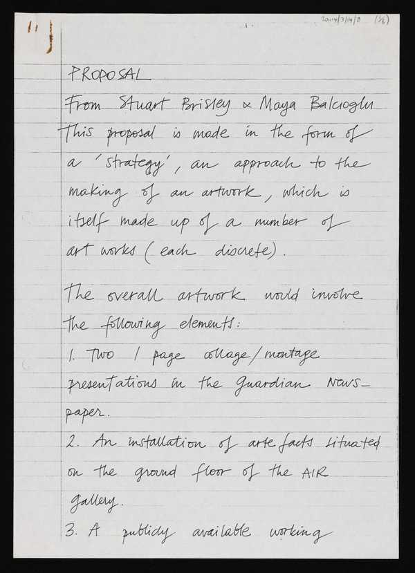 Photocopied, handwritten document entitled, ‘Proposal from Stuart and ...