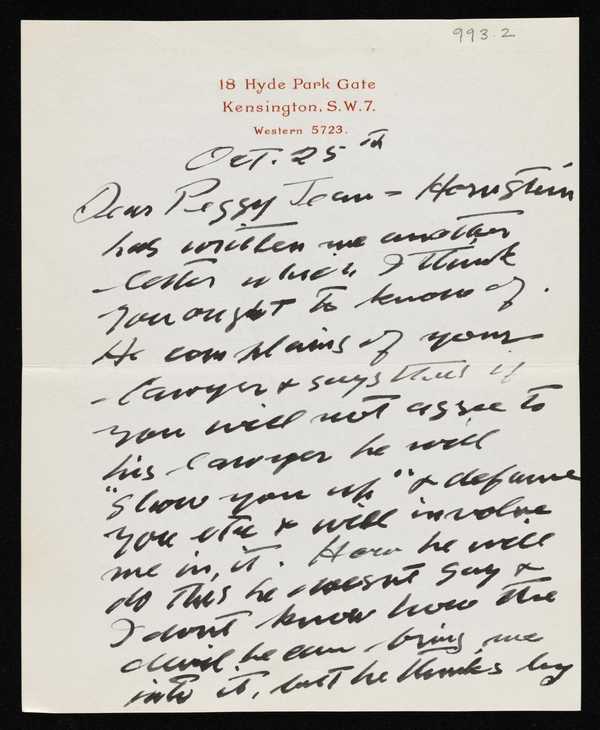 Letter from Jacob Epstein to Peggy Jean Hornstein‘, Sir Jacob Epstein ...