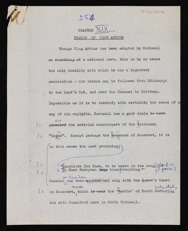 Draft typescript of chapter 19 titled ‘Traces of King Arthur’‘, Ithell ...